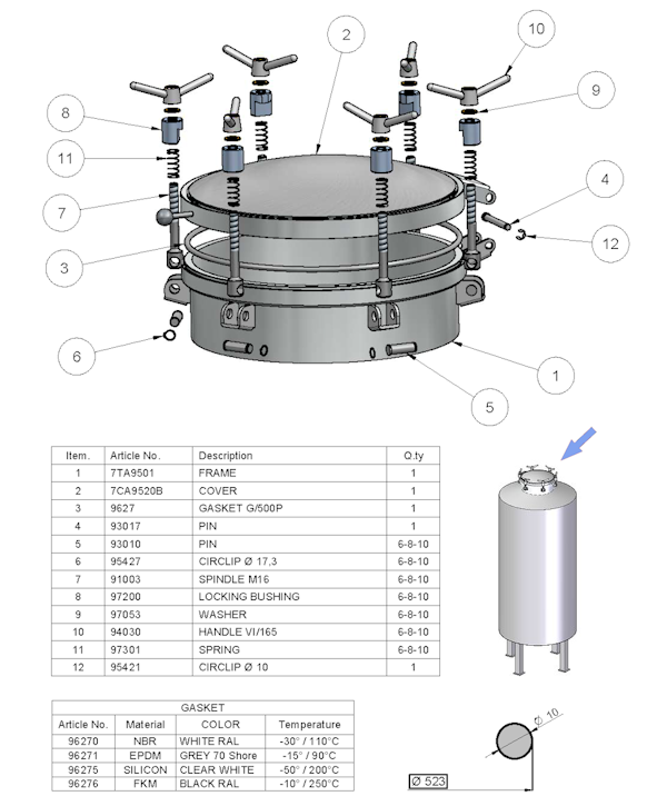 500mm Round Pressure Manway 500P 304L
